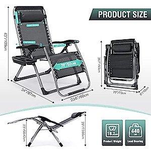 Raynesys Zero Gravity Chair, Premium Adjustable Reclining Patio Lounge Chair Lawn Recliner with Detachable Cushion, Side Table and Headrest for Indoor Outdoor, Supports Over 440lbs, Black+Blue