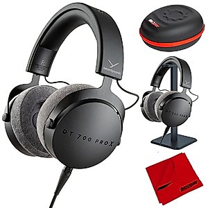 beyerdynamic 729906 DT 700 PRO X Closed-Back Studio Headphones for Recording & Monitoring Bundle with Deco Gear Full-Sized Headphone Case, Headphone Stand and Microfiber Cleaning Cloth