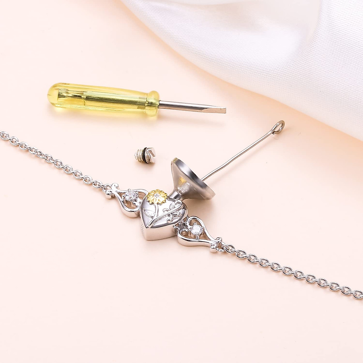 HOOHWE Urn Bracelet for Ashes for Women, 925 Sterling Silver Sunflower Heart You Are My Sunshine Cremation Bracelet Ashes Keepsake Hair Memorial Jewelry for Ashes for Women