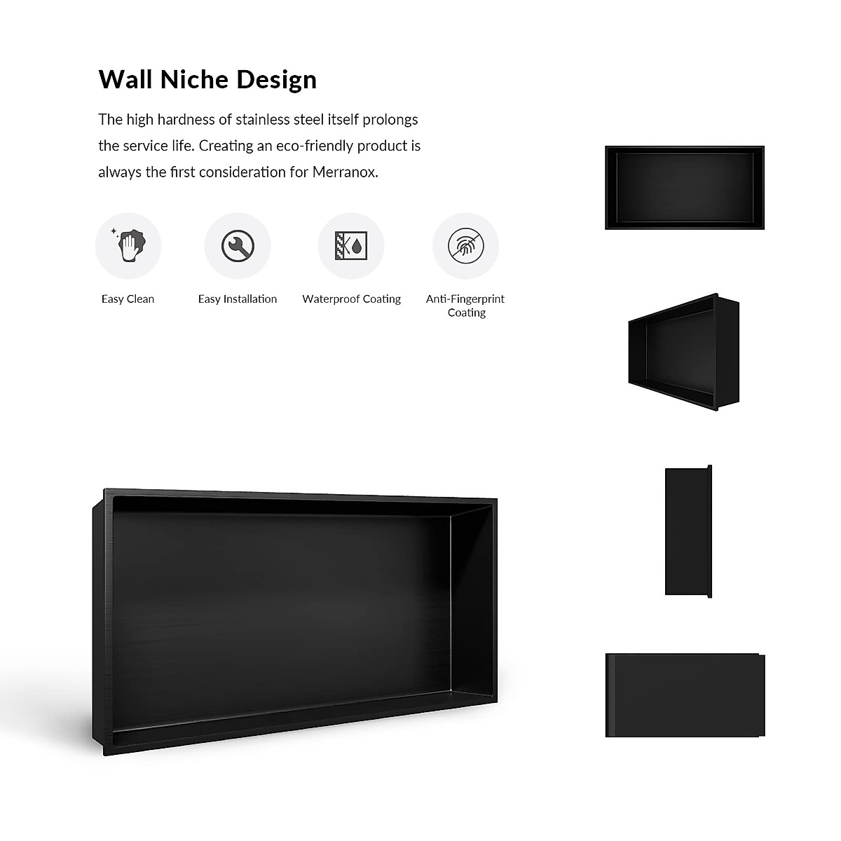 MERRANOX Shower Niche, Stainless Steel Shower Niche, Recessed Niche Shower for Bathroom Storage, No Tiling Required (24''×12'', Matte Black)