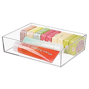 mDesign Plastic Storage Organizer Tray for Bathroom Vanity Countertops, Closets, Dressers - Holder for Guest Hand Towels, Watches, Earrings, Makeup Brushes, Reading Glasses, Perfume - Clear