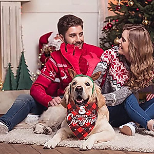GUOYIHUA Christmas Dog Bandanas, Christmas Dog Bandana Classic Plaid Pet Scarf, Double-Layer Triangle Bibs Kerchief Merry Christmas Pet Bandana for Small Medium Large Dogs Cats Pets (Polyester, 2PCS)