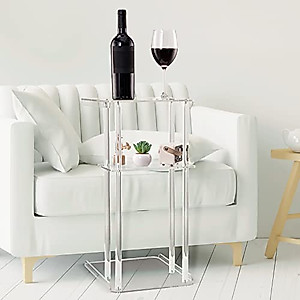 HMYHUM Clear Acrylic Side Table, C Shaped End Table for Sofa, Small Snack Tables for Living Room, Bedroom, Bathroom, 3 Tiers