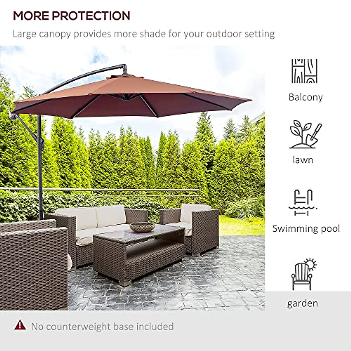 Outsunny 10' Cantilever Hanging Tilt Offset Patio Umbrella with UV & Water Fighting Material and a Sturdy Stand, Brown