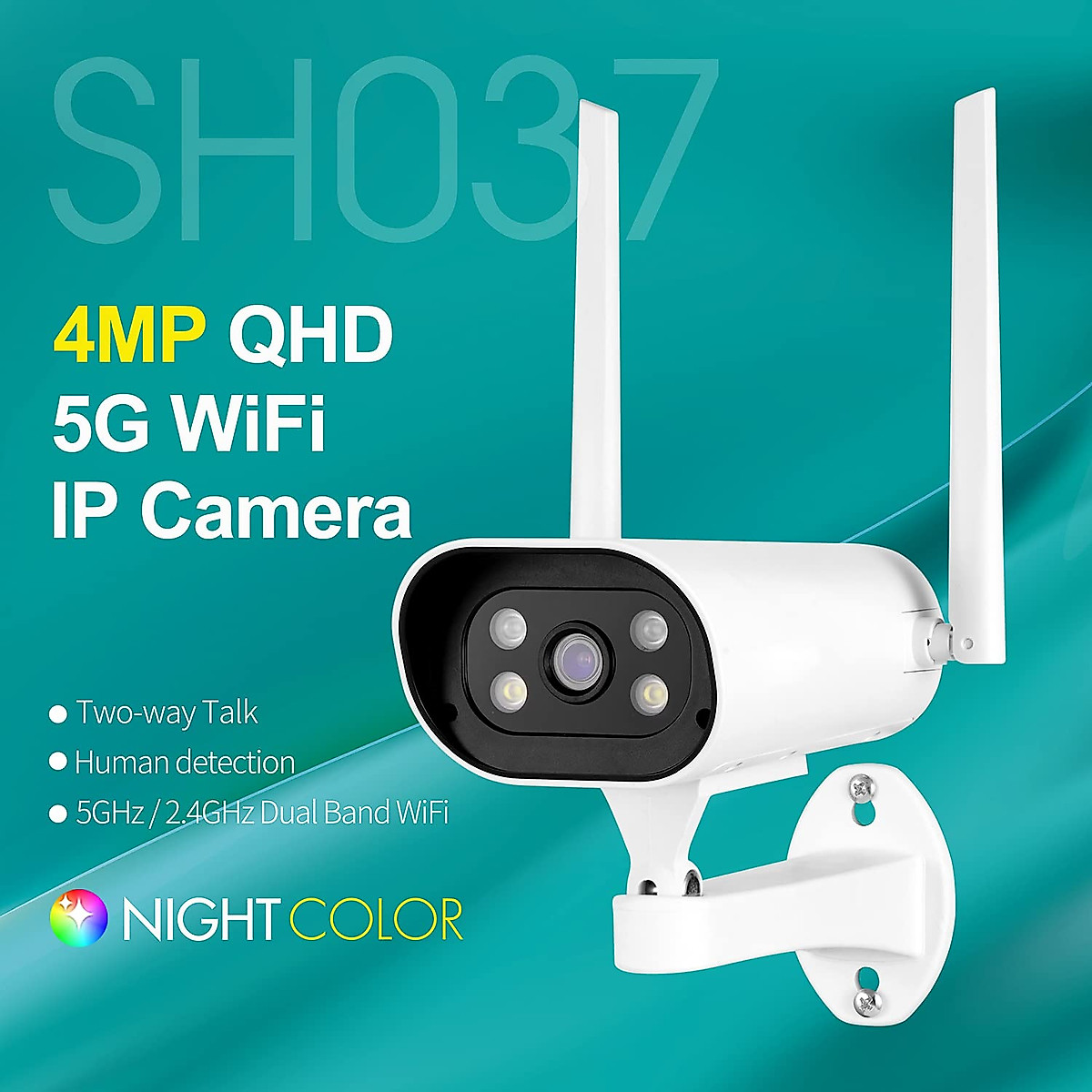 EVERSECU 2K/4MP 2.4G&5G Dual Band WiFi Outdoor IP Bullet CCTV Camera, Support Cloud and TF Card Storage, Two Way Audio, Weatherproof Smart Motion Spotlight Full Color Smart Night Vision