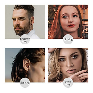 Sunligoo Nose Rings 20G 38Pcs Stainless Steel Nose Studs CZ L Bone Screw Shaped Silver Hoop Nose Ring Labret Nose Piercing Jewelry for Women Men