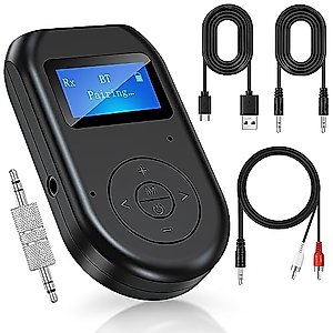 Adrxmexna Bluetooth Transmitter Receiver, Low Latency 4-in-1 5.0 Car Adapter with LED Display, Wireless Aux for Car, PC, TV, Speaker, Headphones, Home Stereo System