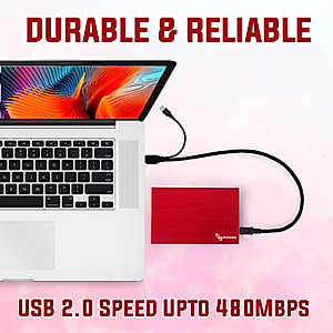 SUHSAI Aluminum Case External Hard Drive 1TB USB 2.0 Slim & Compact Data/Photos Backup & Storage Memory Expansion Portable Hardisk Hardrive 2.5" HDD for Mac Pc Laptop Computer Desktop (Red)