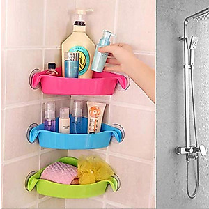 1pc Suction Cup Corner Shower Caddy Bathroom Shower Shelf Storage Basket Wall Mounted Organizer Green