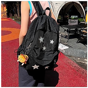 JHTPSLR Vintage Aesthetic Backpack Preppy Backpack Patches Stars Retro Stars Backpack Dark Academia Aesthetic Backpack (Black)