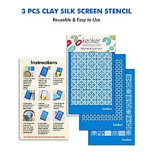 KEOKER Silk Screen Stencils for Polymer Clay, 3PCS Tile Pattern Stencils