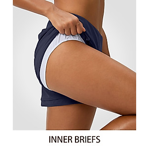 Women's Running Shorts High Waisted Quick-Dry 3 Inch Gym Workout Athletic Shorts for Women with Zipper Pocket(Navy Blue, XS)