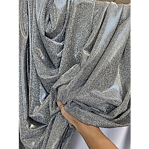 Glittering Lurex Fabric - Shimmer and Shine with Metallic Sparkle - Fashion Fabric by The Yard - for Crafting and Embroidery - Polyester Stretch Fabric - 1 Yard (Stretch Silver)