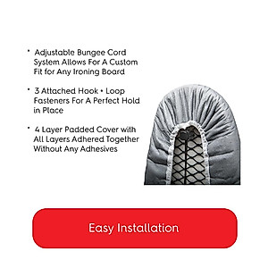 TIVIT Ironing Board Covers - Made in Italy - 12 x 42 Durable Alumitek PRO Heat Reflective Silicone Pads are Scorch & Stain Resistant - Made w/3 Layers of Padding, 3 Fastener Straps & Pull Bungee Cord