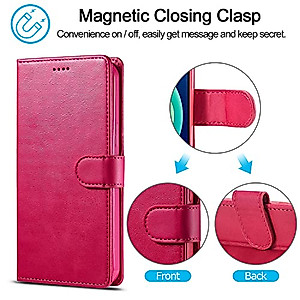 KOBBRAN for iPhone 14 Wallet Case iPhone 13 Case Leather with Credit Card Slots Holder Flip Folio Cover Shockproof Wallet Case for iPhone 14/iPhone 13 Phone Case for Women Men (Rose Red)