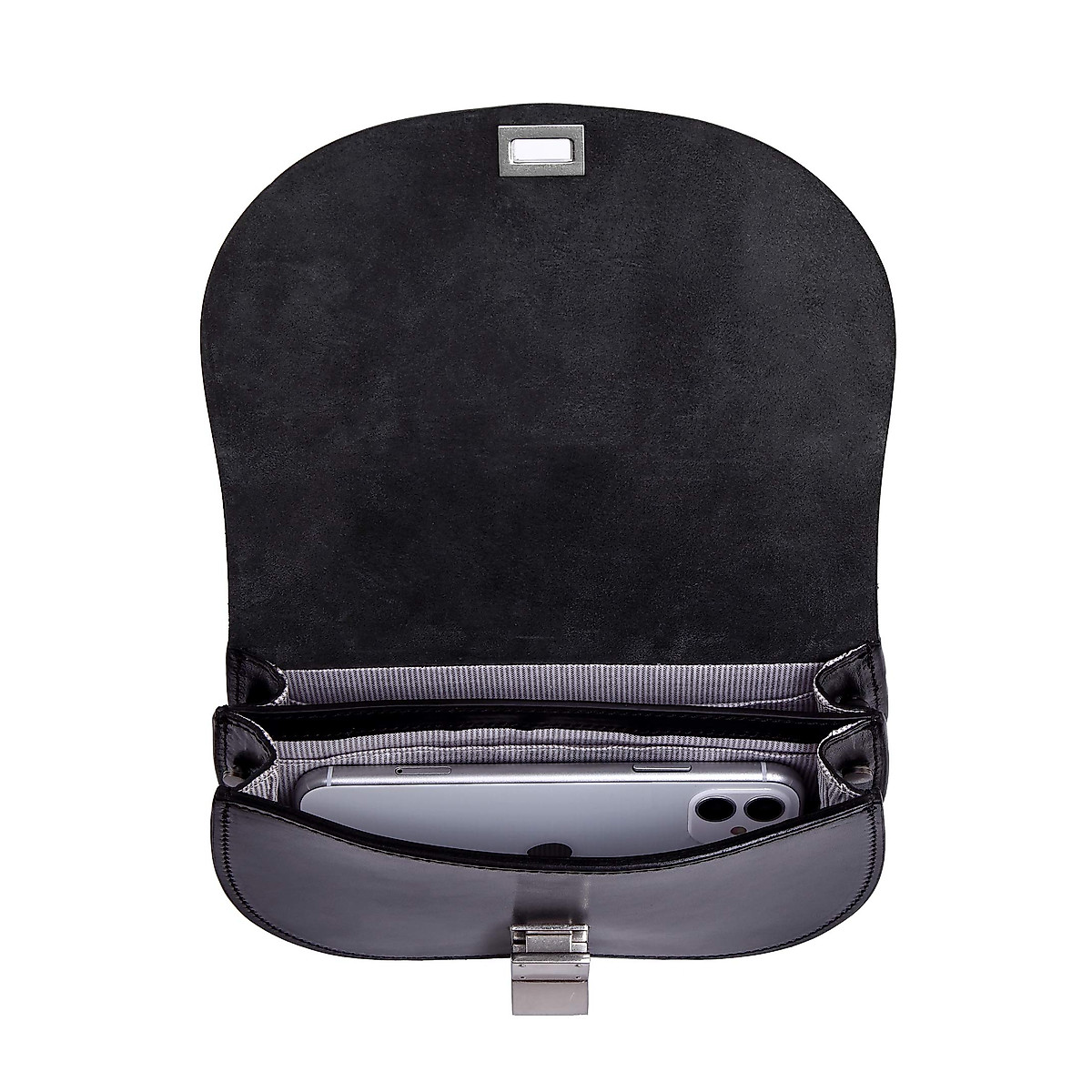 OLD TREND Genuine Leather Bay Clam Crossbody Bag (Black)