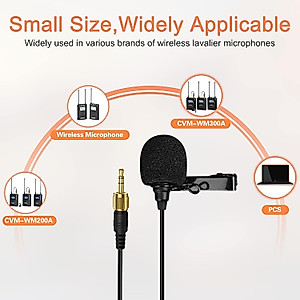 COMICA Lavalier Microphone, CVM-M-O1 Omnidirectional Lapel Microphone for Sennheiser, and Other Wireless Lavalier Transmitter, Clip-on Lav Mic for DSLR Camera Video Recording Interview(3.94ft)