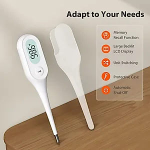 iHealth Digital Oral Thermometer PT1,Fever Thermometer with Dual-Sensors for High Accuracy, Rectum Armpit Reading Thermometer for Adults and Babies, Memory Recall and Extra Large LCD Backlit Display