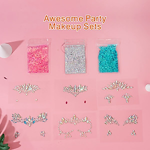 Face Gems 6Sheets Face Jewels Stick On Rhinestones Stickers 30g Chunky Glitter, Gemstones Temporary Tattoo Gifts For Women, Festival Rave Outfit Euphoria Accessories (3Luminous)