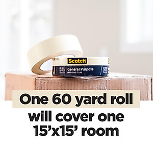 Scotch General Purpose Masking Tape, Tan, Tape for Labeling, Bundling and General Use, Multi-Surface Adhesive Tape, 0.94 Inches x 60 Yards, 1 Roll
