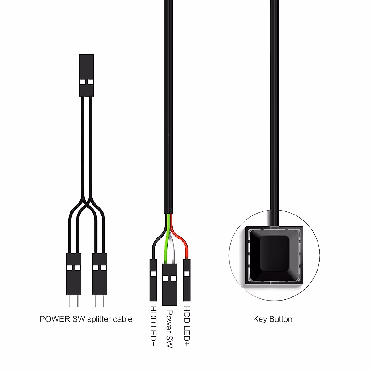 DKE Desktop Computer Power Switch Power Supply Control Adapter Cable 2M External PC Power Button ATX Desktop Computer Case Motherboard Switch On Off Power SW Cables, Black