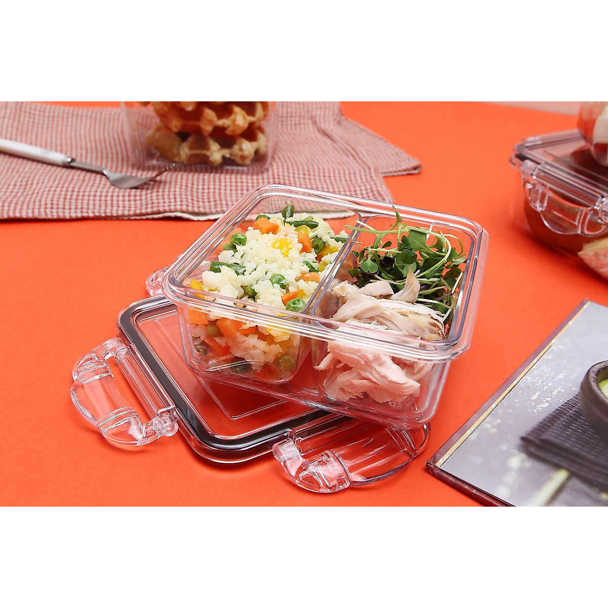 Airtight Food Storage Container with Lid(26.4 oz, 2 Removable Boxes) - Tritan 100% | BPA-Free | Candy and Nuts Organizer| Fruits, Vegetables, Snacks | Travel, Party and Picnic | Meal Prep| Lunch box