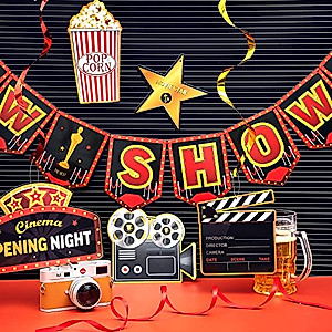 45 Pieces Movie Night Decorations Party Decorations Kit Now Showing Banner Hanging Swirls Movie Theater Themed for Bridal Shower Birthday Party Supplies Film Backdrop