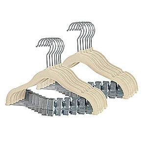 Finnhomy Non-Slip Clothes Hangers for Baby and Kids 20-Pack Velvet Hangers with Movable Clips, Heavy-Duty and Space-Saving for Pants,Skirts, Coat, Beige