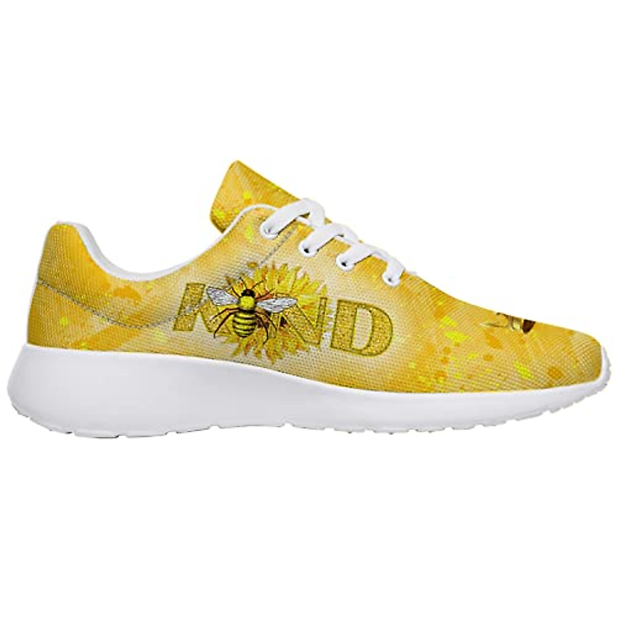 vogiant Yellow Bee Kind Print Sneakers for Women Comfortable Breathable Mesh Walking Tennis Sneaker Gifts for Bee Lover,US Size 10 Women/8.5 Men