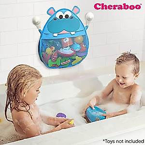 CHERABOO Bath Toy Storage Hurley Hippo Kids, Toddlers, Baby Bath Organizer | Tub, Bathtub, Bathroom Toy Holder | Quick dry net, two suction cups | Shower Caddy Mesh Basket (Blue)
