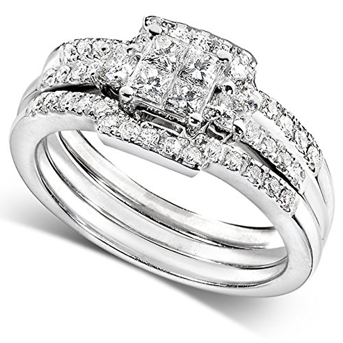 Kobelli Diamond Engagement Ring and Wedding Band Set 1/2 carat (ctw) in 14k White Gold (3 Piece Set), Size 8, White Gold