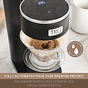TRU Automatic Pour Over Coffee Maker with Digital Controls - Auto Coffee Maker with Plastic Cone Dripper - Coffee Brewer for Household Use