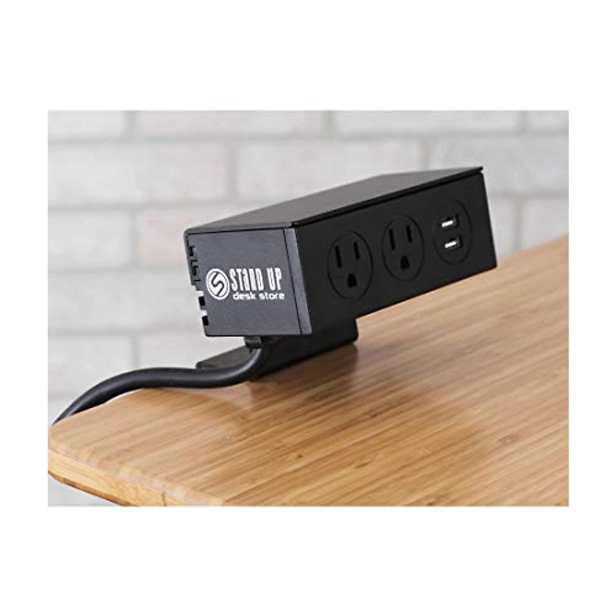 Stand Up Desk Store DeskPower Desktop Charging Station with 2 Port USB and AC Outlets and 10 Foot Extension Cord (Black)