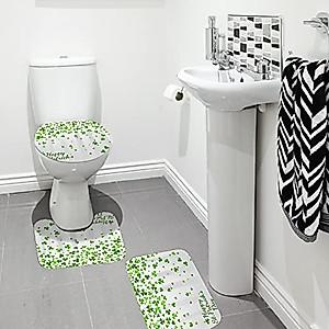 4 Pcs St. Patrick's Day Shower Curtain Sets with Rugs, Irish Gnomes Green Shamrocks Buffalo Plaid Truck Waterproof Shower Curtains for Bathroom with Hooks, Spring Holiday Home Bath Bathtub Decor