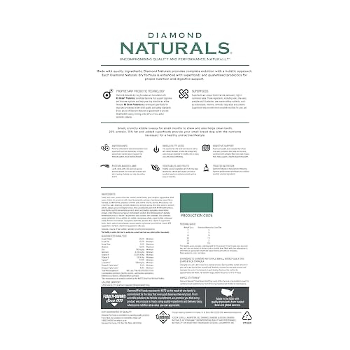 Diamond Naturals Small Breed Dog Real Lamb Recipe Premium Dry Dog food, 18 lb