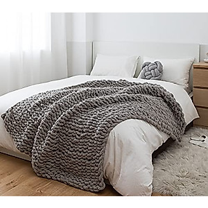Chunky Knit Blanket Soft Chenille Yarn Knitted Throw Blanket 50"X60" Handmade Cable Warm Thick Giant Blanket for Couch Bed Trips (Light Grey, Throw 50"X60")
