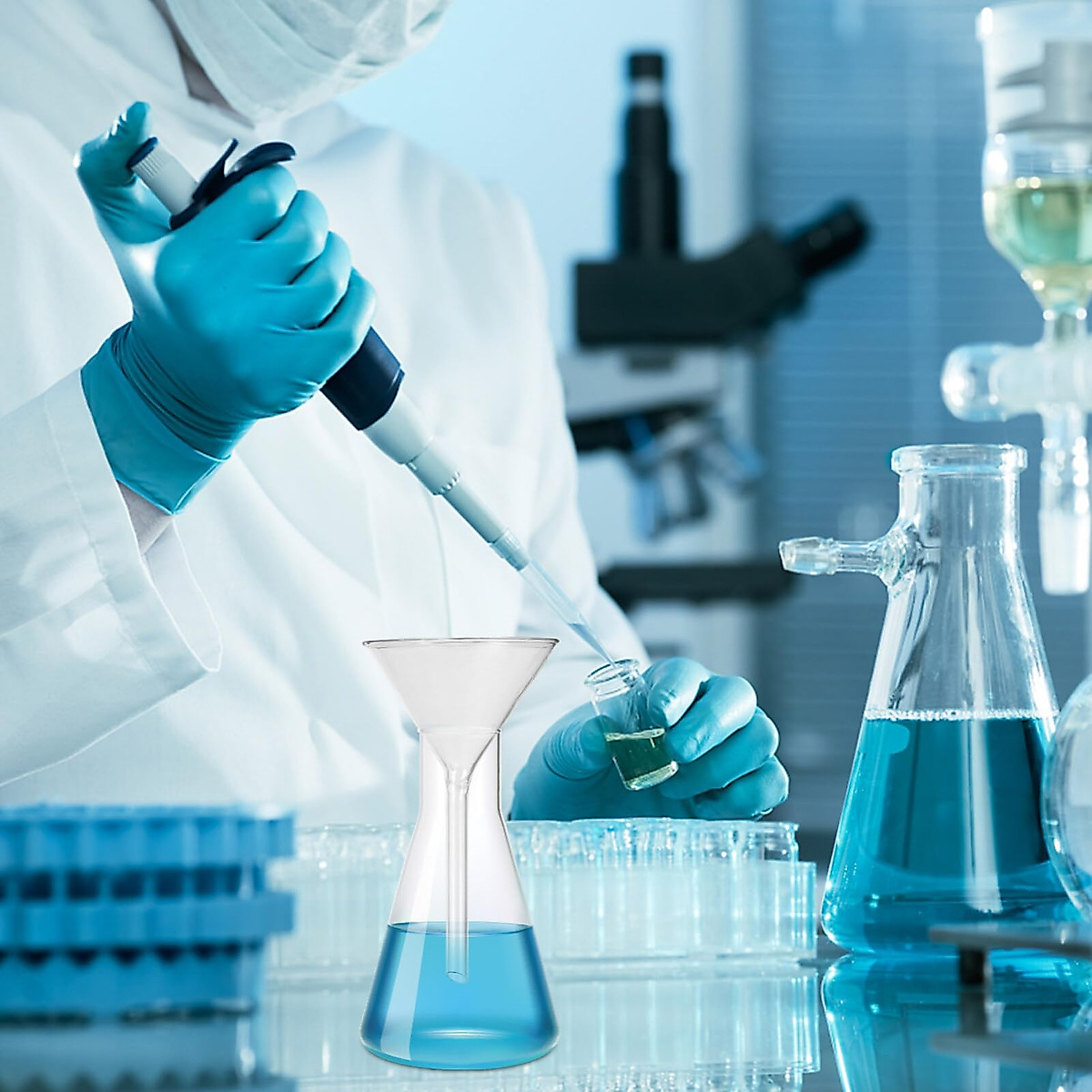 Baluue 4pcs Glass Funnels Set, Borosilicate Glass Funnel for Lab, Short Stem, Heavy Wall, 40mm, 50mm, 75mm, 100mm