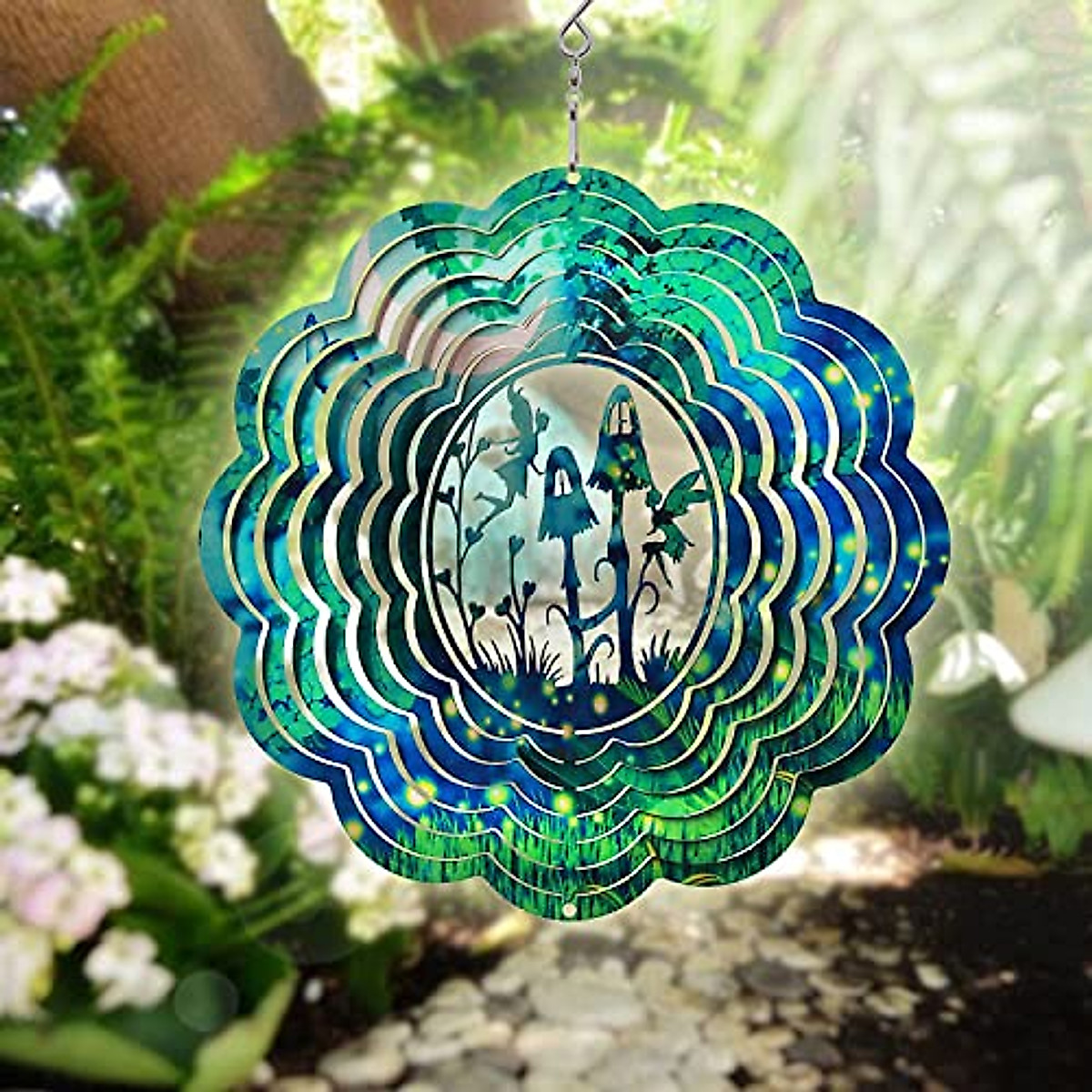 Spring Song Wind Spinner 3D Stainless Steel Indoor Outdoor 10" Fairy Garden Garden Decoration Crafts Ornaments Kinetic Yard Art, Hanging Wind Spinners Decor Gifts