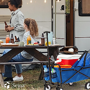 Seina Heavy Duty Steel Compact Collapsible Folding Outdoor Portable Utility Cart Wagon w/All Terrain Rubber Wheels and 150 Pound Capacity, Black/Grey