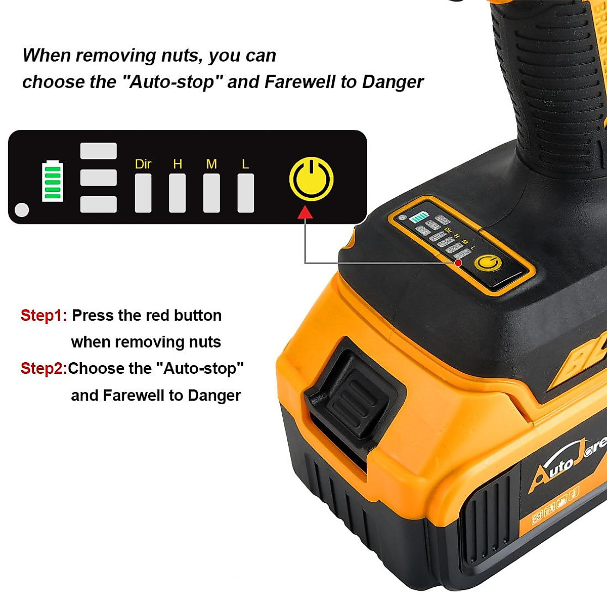 AUTOJARE Cordless Impact Wrench 1/2 inch 479 Ft-Lbs(650 N.m) Brushless Power Impact Wrenches 3 In 1 Electric Impact Wrench With 2 x 4.0A Battery, 6 Sockets, 5 Drill, 3 Screw, Fast Charger