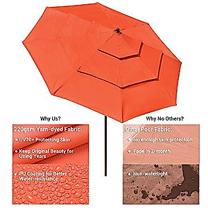 Yescom 9' Aluminum 3 Tier Wind Resistant UV70+ Outdoor Patio Umbrella Push Tilt Crank Pool Yard Garden Deck Table Orange
