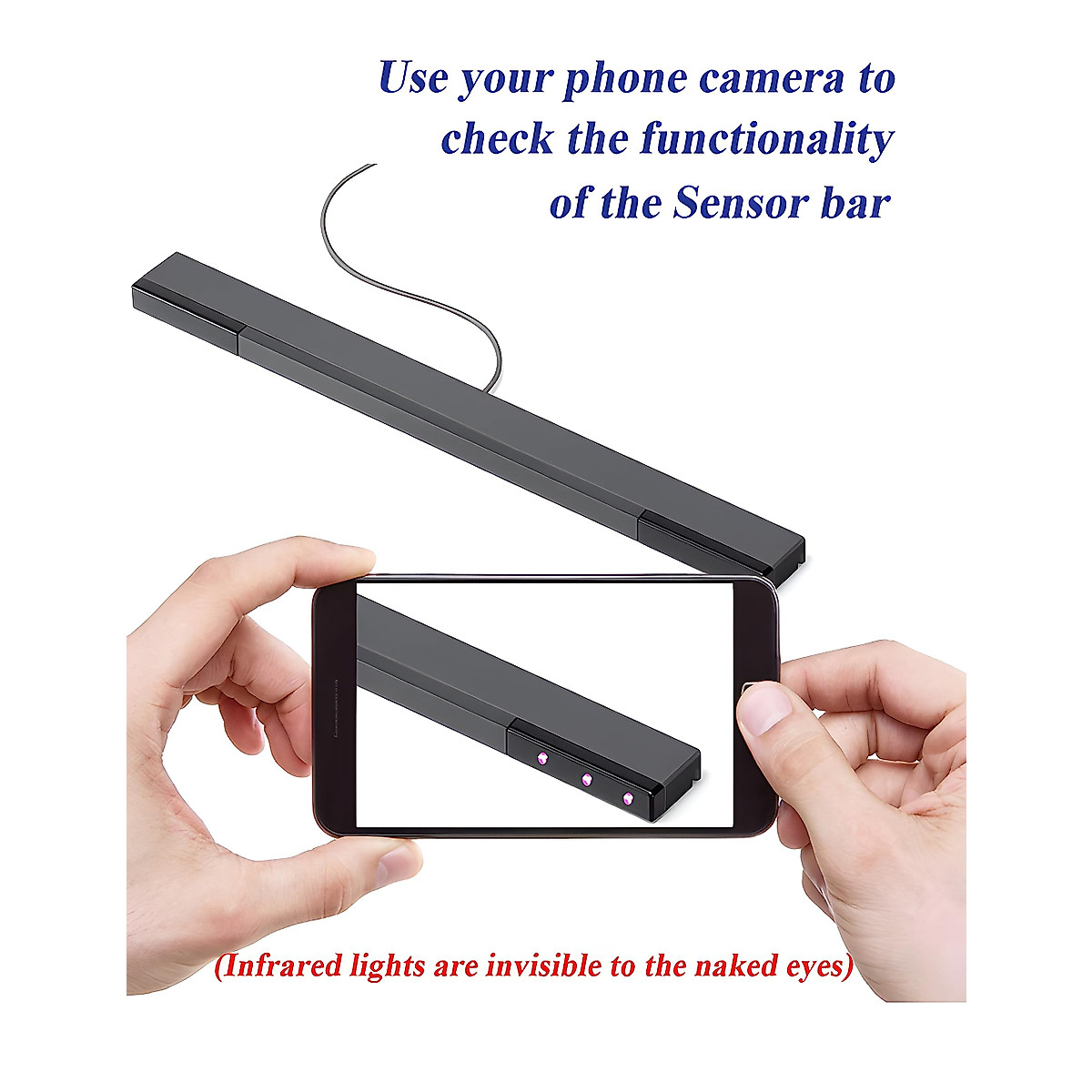 USB Wired Wii Sensor Bar, Replacement Infrared Ray Motion Sensor Bar for Nintendo Wii/ Wii U/ PC -Black & Silver