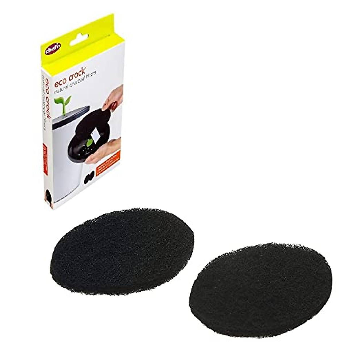 Chef'n Natural Charcoal Compost Filter, Dimensions - oval, approx. 6-1/2 x 5 inches, 3/8 inch thick, Black