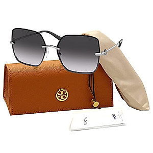 Tory Burch TY6080 31618G 58MM Silver/Light Grey Gradient Rectangular Sunglasses for Women + BUNDLE With Designer iWear Eyewear Kit