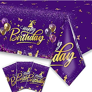Happy Birthday Decorations-3pcs Birthday Tablecloth,Rectangle Plastic Disposable Birthday Table Covers Party Decoration for Men Women 90th 80th 70th 60th 50th 40th 30th Birthday (Purple)