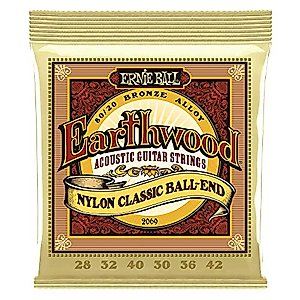 Ernie Ball Folk Nylon Clear & Gold Ball-End 80/20 Bronze Acoustic Guitar Strings, 28-42 Gauge (P02069)