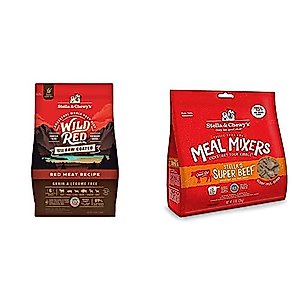 Stella & Chewy's Wild Red Raw Coated Kibble Dry Dog Food Grain Free Red Meat Recipe, 3.5lb Bag + Freeze-Dried Raw Meal Mixers Dog Food Topper Stella's Super Beef Recipe, 8oz Bag