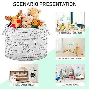 Kigai Cotton Rope Basket Love Daisy Flower Large Storage Basket for Toys Blanket Baby Laundry Basket for Nursery, Closet, Bedroom, Home Organization