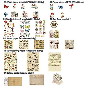 Yodely Vintage Scrapbooking Supplies, Junk Journal Supplies Kit DIY Journaling Aesthetic Stickers Vintage Antique Retro Natural Collection for DIY Scrapbook Planners Diary Journals Embellishment