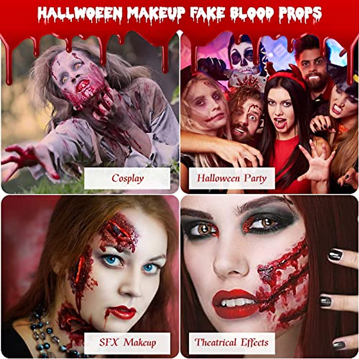 Fake Blood Vampire Halloween Makeup, Washable Bloody Mary Fake Blood Spray for Clothes Face Body Paint Realistic Halloween Blood for Zombie Vampire Monster Makeup Cosplay, Realistic Blood Splatter 1oz